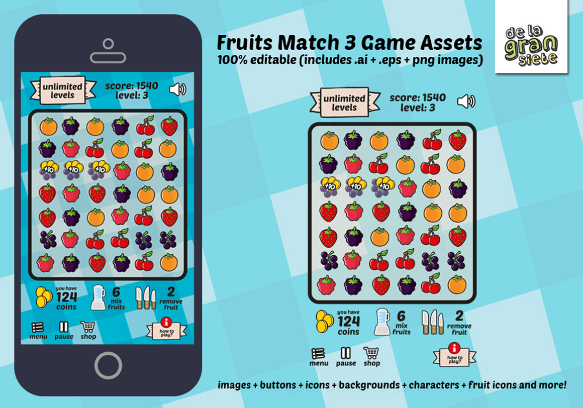 Fruits Match 3 Game Assets ~ Illustrations on Creative Market