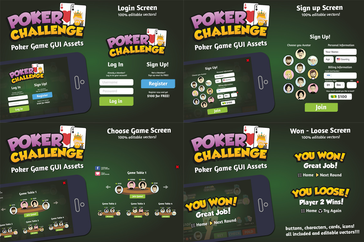 Poker Game UI Graphic Assets ~ Illustrations on Creative Market