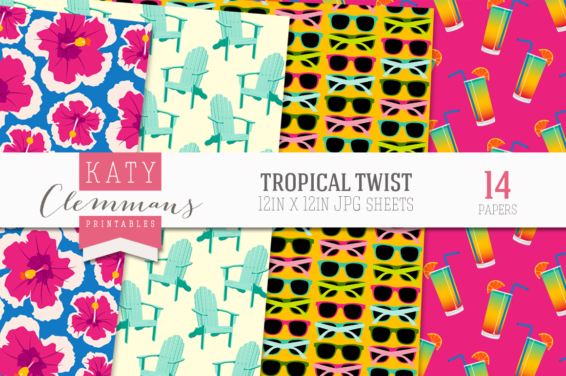 Tropical Twist digital paper pack ~ Patterns on Creative Market