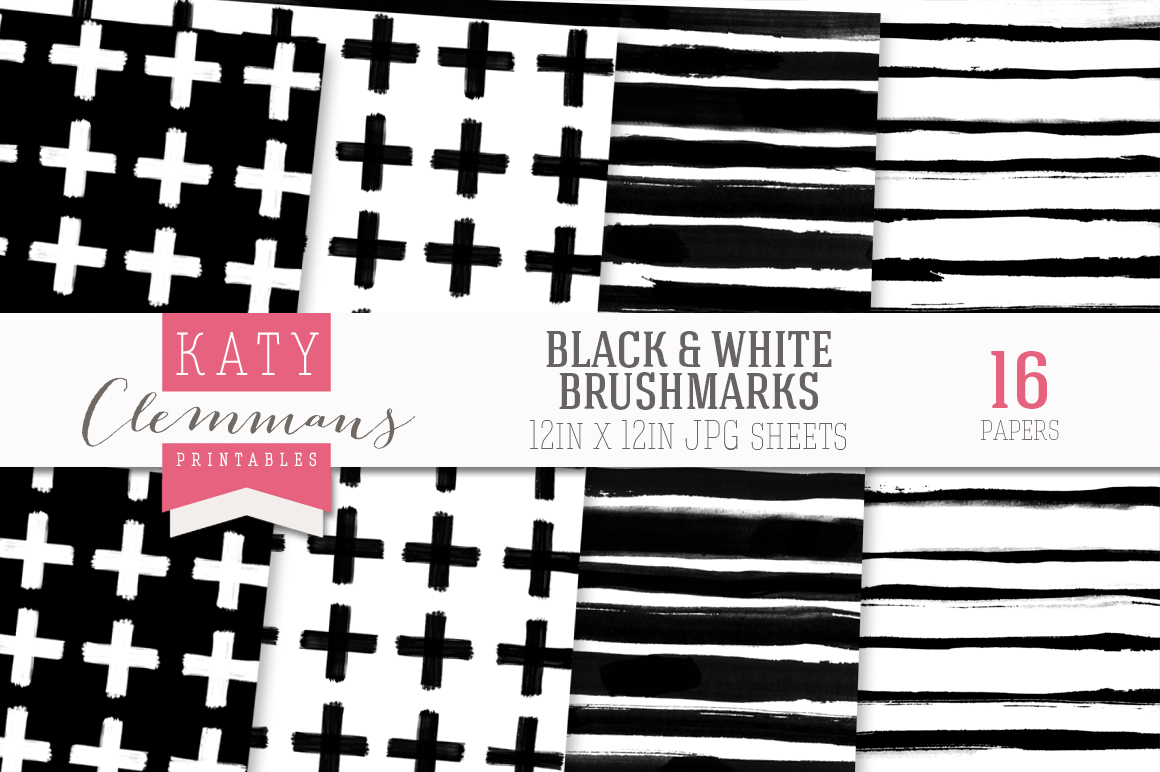 Black & White brush marks paper pack ~ Patterns on Creative Market