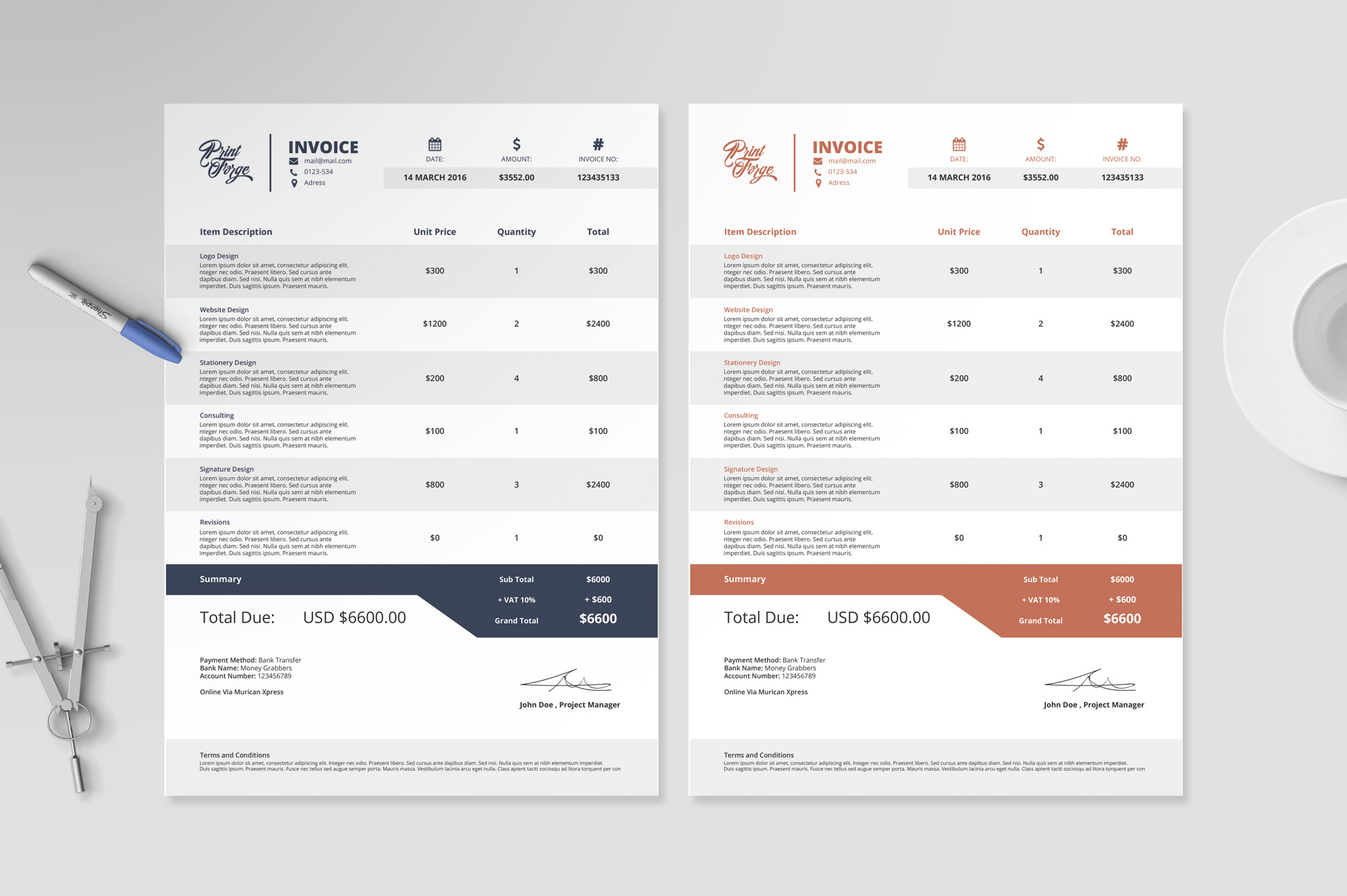 Invoice Template I ~ Stationery Templates on Creative Market