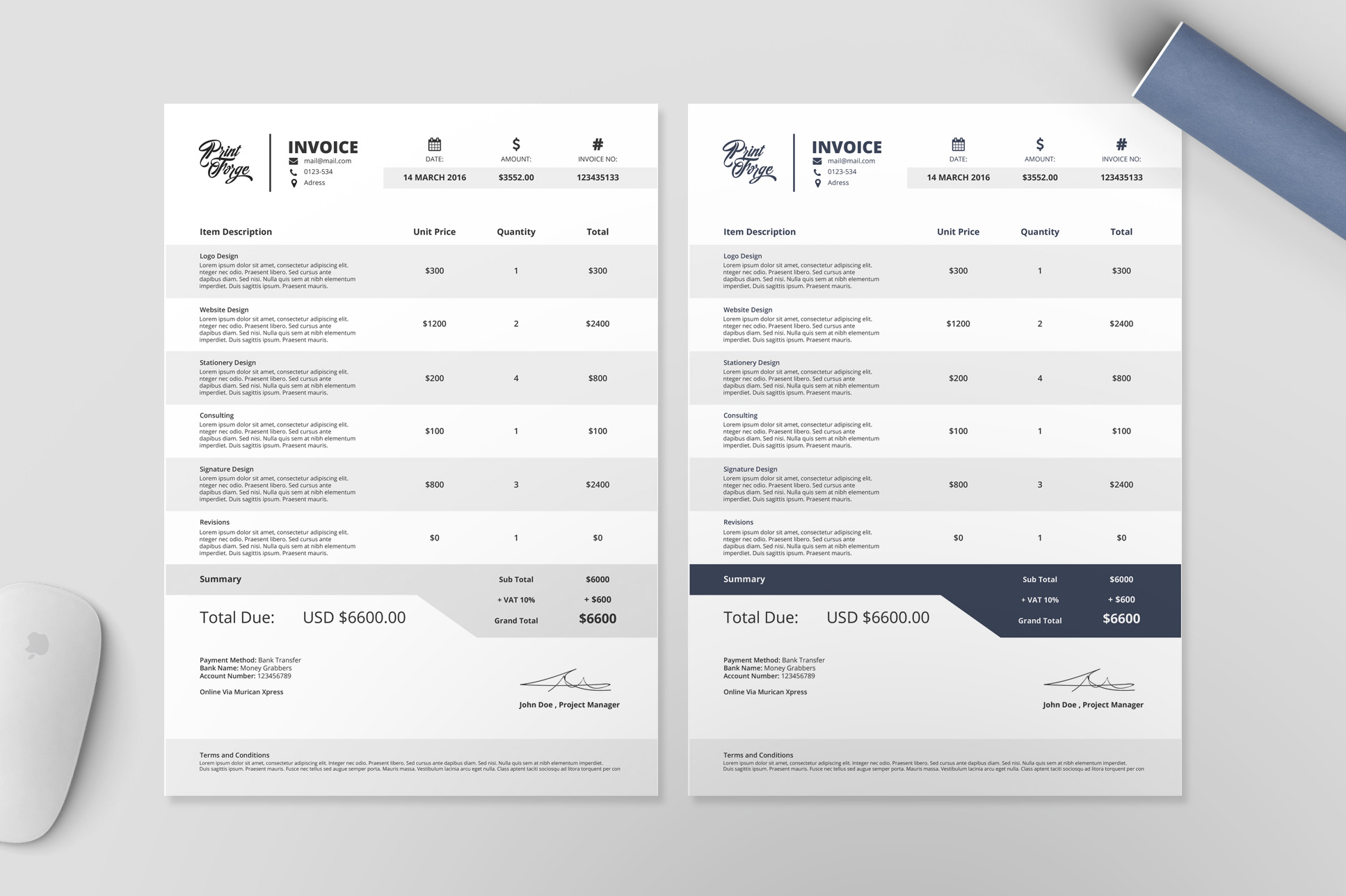 Invoice Template I ~ Stationery Templates on Creative Market