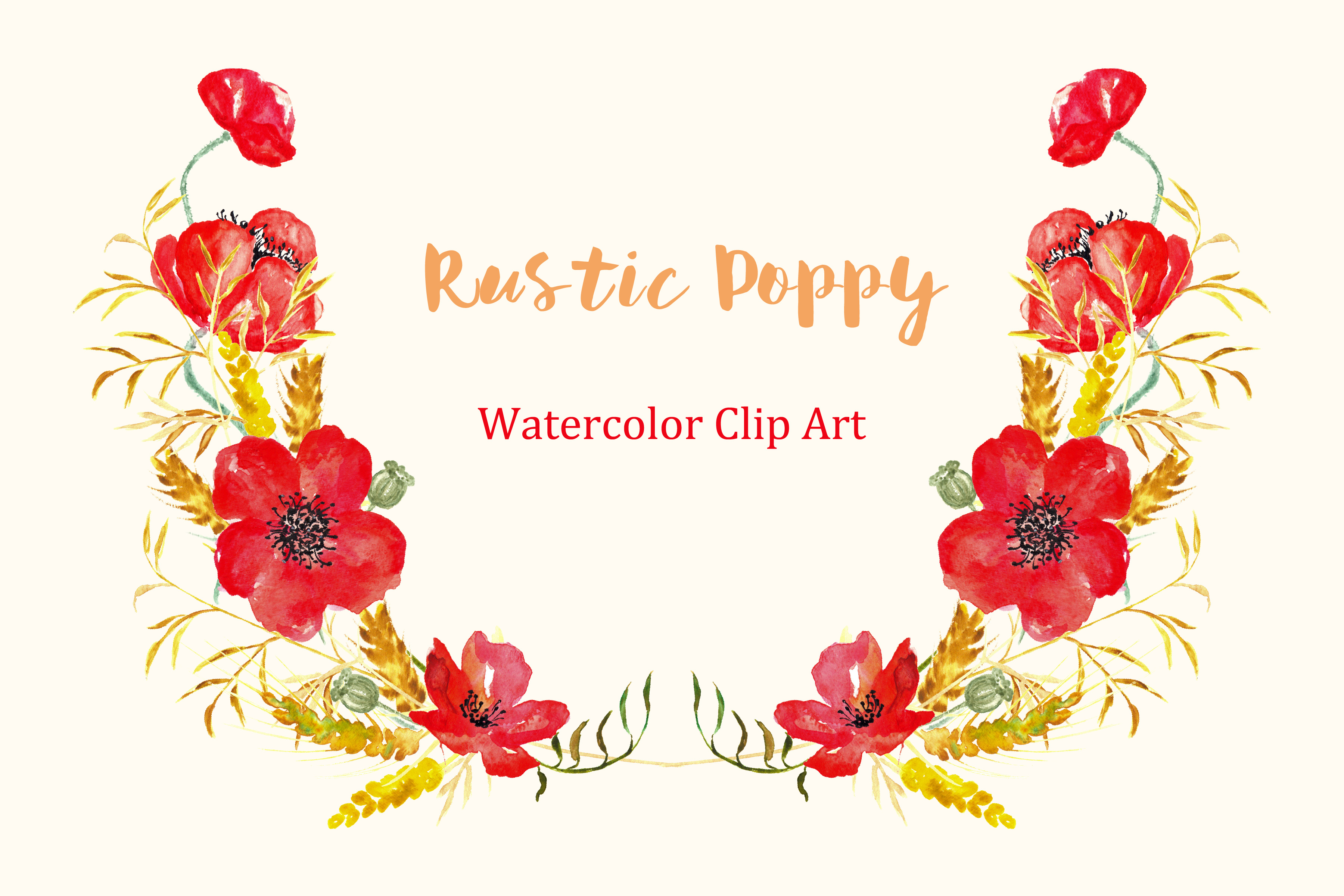 Ructic Poppy watercolor Clip Art ~ Graphics on Creative Market