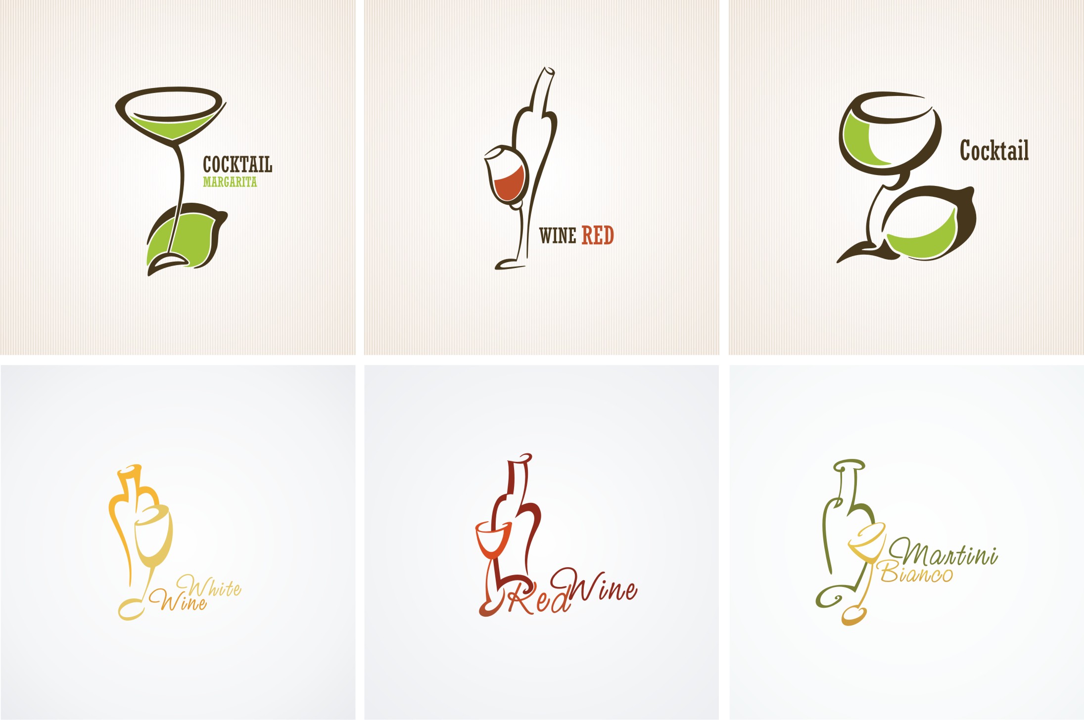 Set of 6 logos. Alcoholic drinks ~ Templates on Creative Market