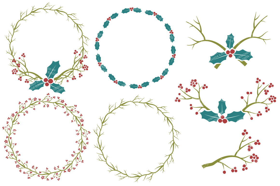 Retro Holly Christmas Clipart ~ Illustrations on Creative Market