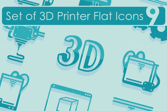 Set of three d printer icons ~ Icons on Creative Market