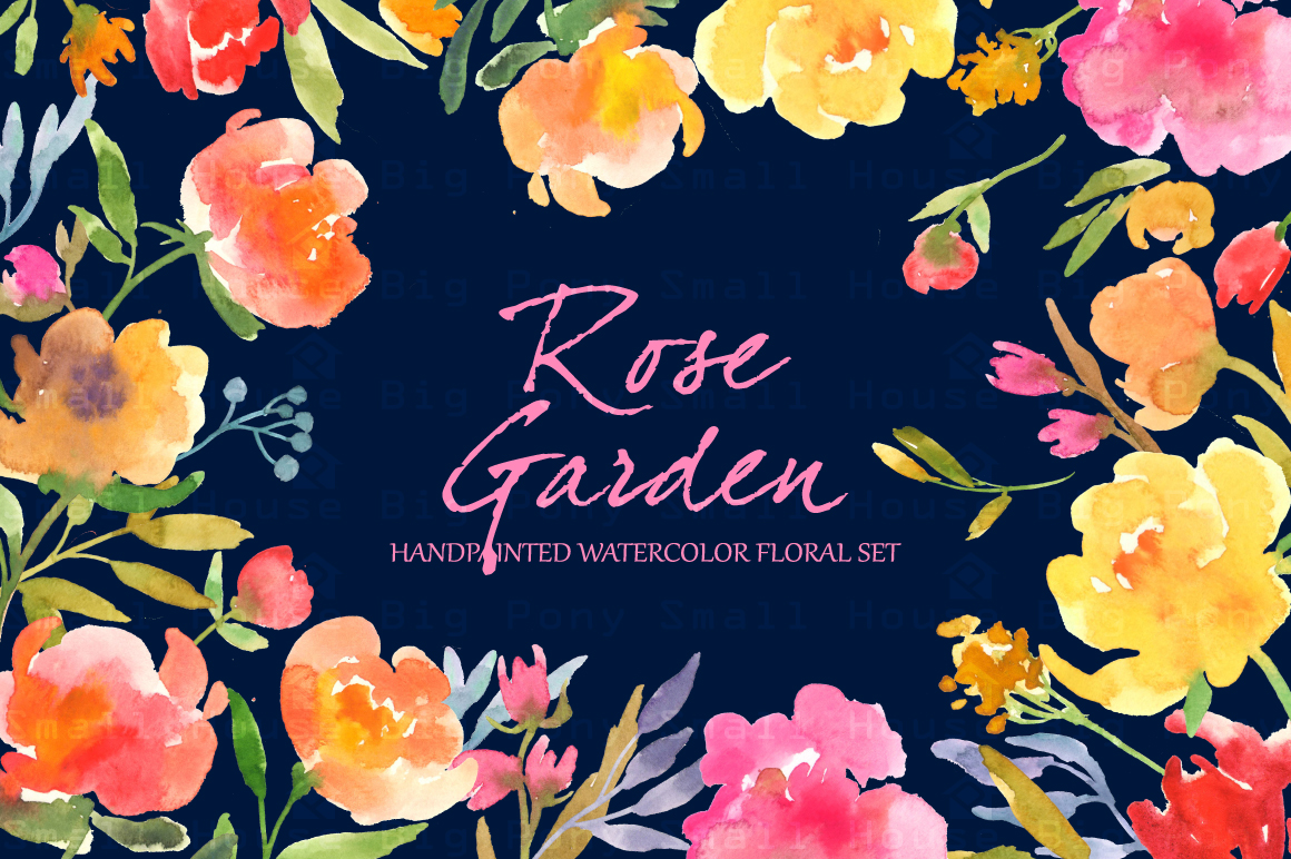 Rose Garden- Watercolor Clip Art ~ Illustrations on Creative Market
