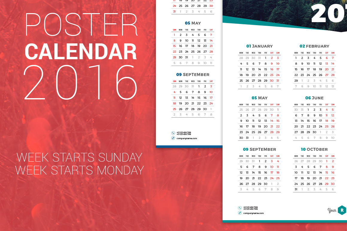 Poster Calendar 2016 ~ Stationery Templates on Creative Market