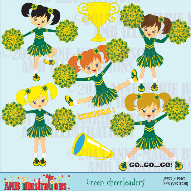 Green cheerleader squad cliparts ~ Illustrations on Creative Market
