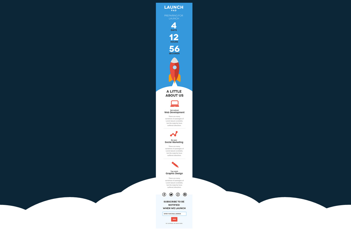 Launch Pad-Coming Soon PSD Template ~ Website Templates on Creative Market