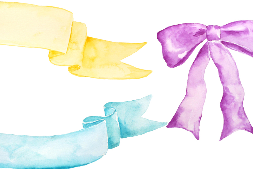 Watercolor Ribbon Banner Bow ~ Illustrations on Creative Market