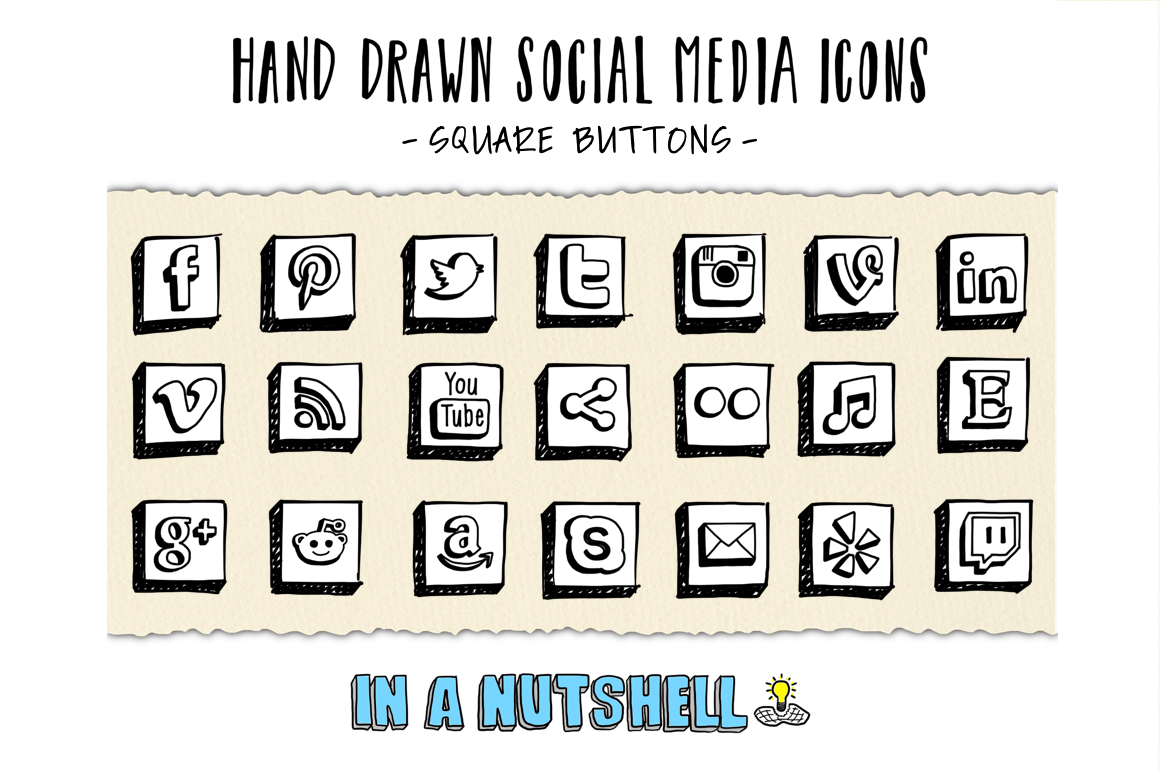 Hand Drawn Social Media Icons Square ~ Graphics on Creative Market