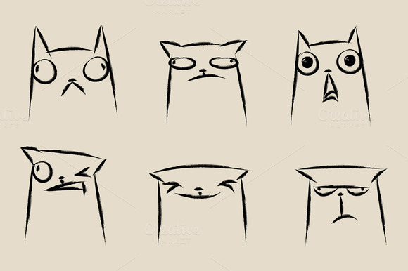 Set of cats emotions. Cats faces. ~ Illustrations on Creative Market