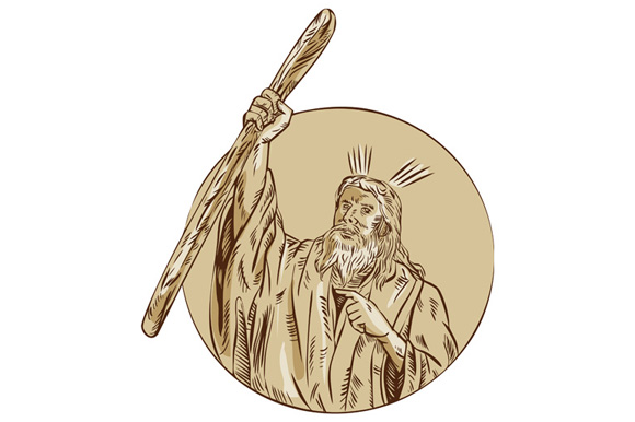 Moses Raising Staff Circle Etching ~ Illustrations on Creative Market