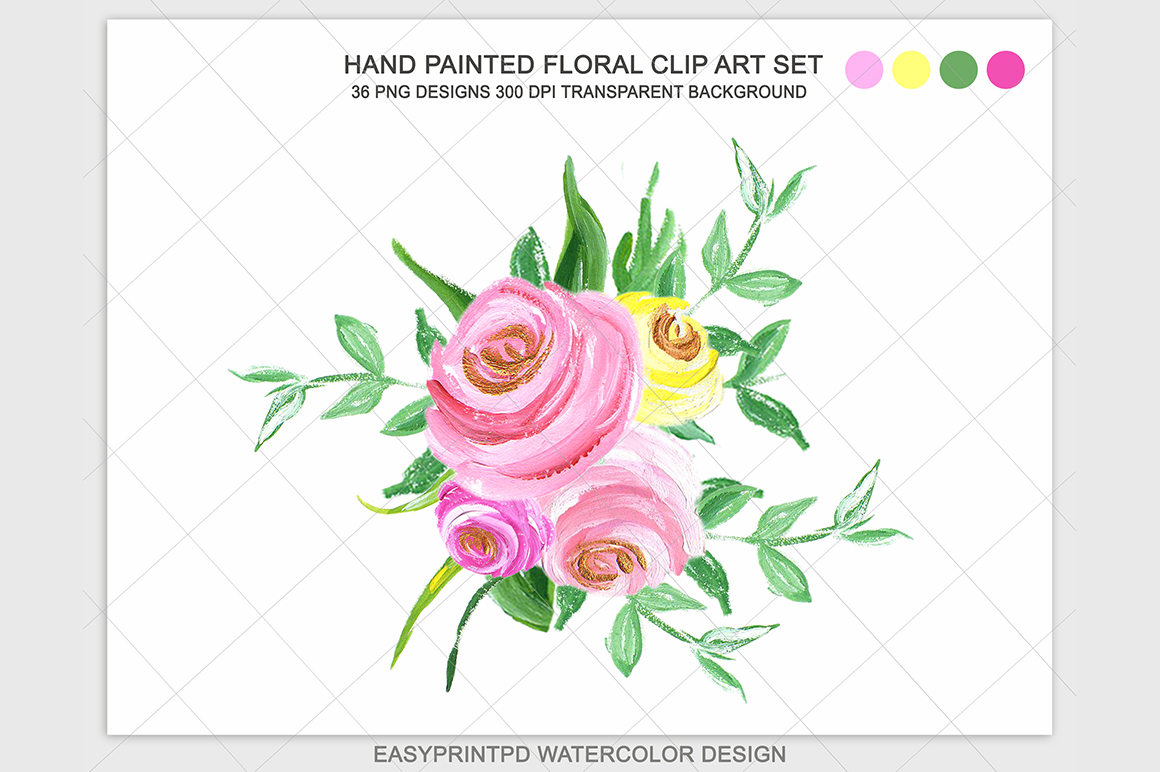 Hand Painted Flowers Clip Art Set ~ Illustrations on Creative Market
