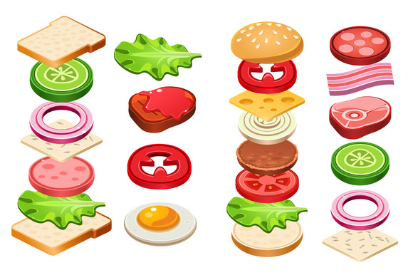 Sandwich Ingredients Food Vector ~ Web Elements on Creative Market