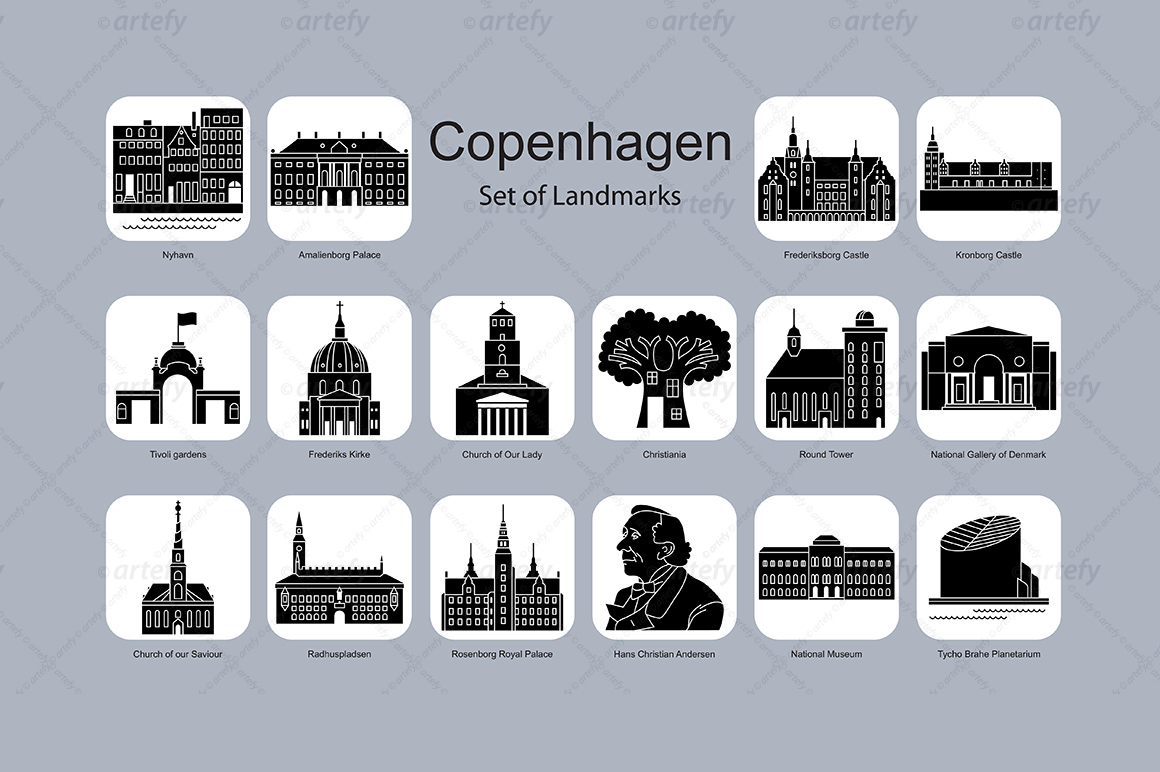 Copenhagen landmark icons (16x) ~ Icons on Creative Market
