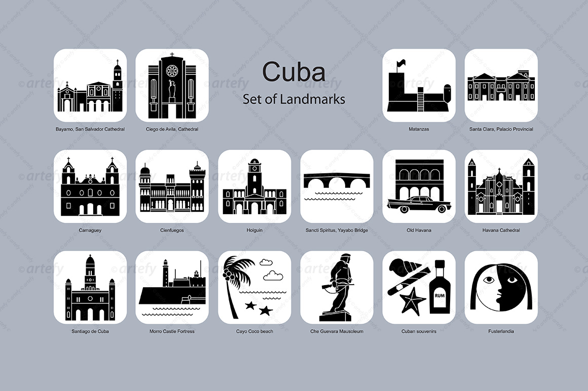 Cuba landmark icons (16x) ~ Icons on Creative Market