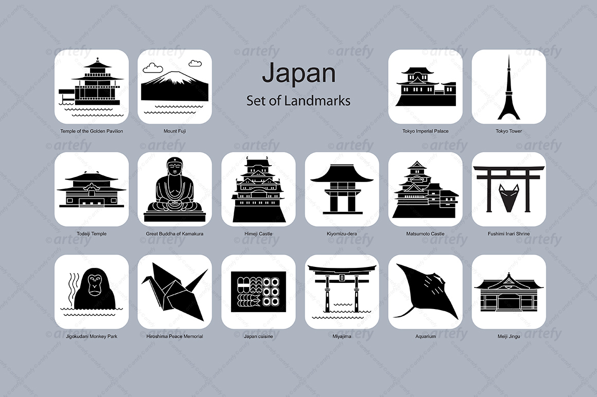 Japan landmark icons (16x) ~ Icons on Creative Market