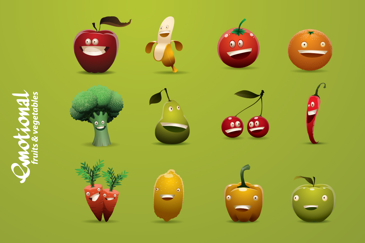 Emotional fruits & vegetables ~ Illustrations on Creative Market