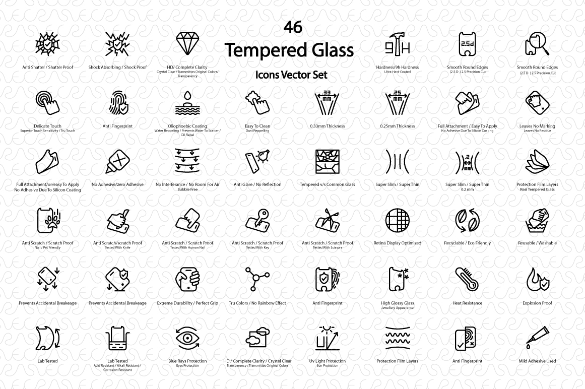 Mobile Tempered Glass Vector IconSet ~ Icons on Creative Market