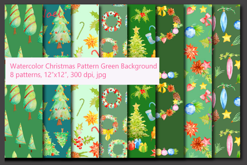 Watercolor Christmas Green Pattern ~ Patterns on Creative Market