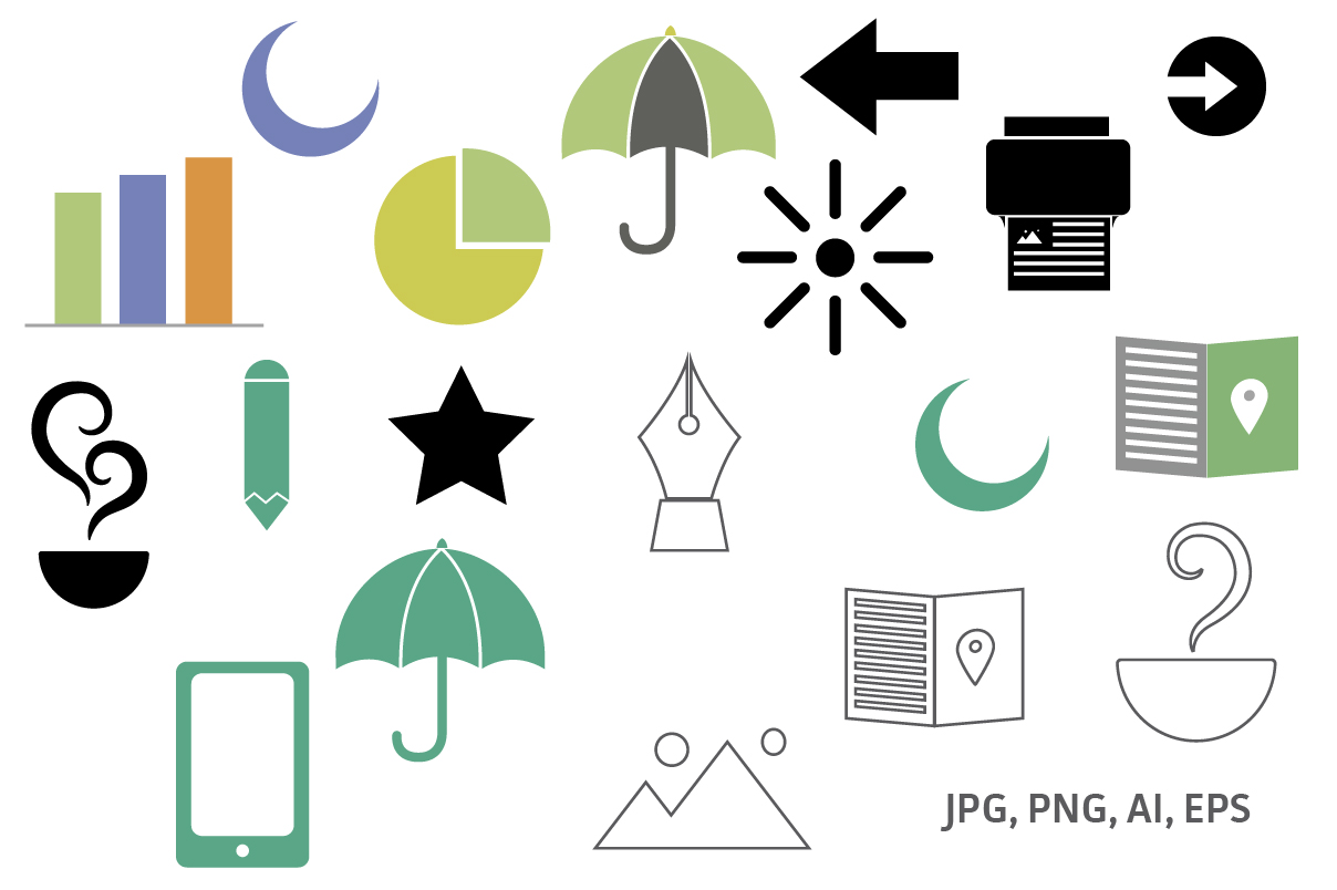 20 Flat Random Icons ~ Icons on Creative Market