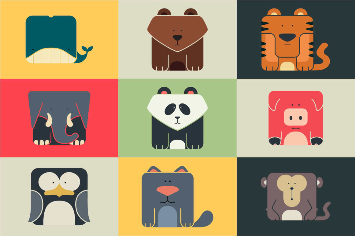 Set flat square icons of a animals ~ Icons on Creative Market