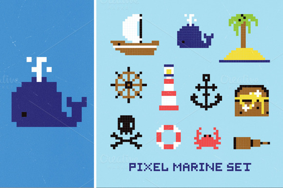 Pixel marine set ~ Objects on Creative Market