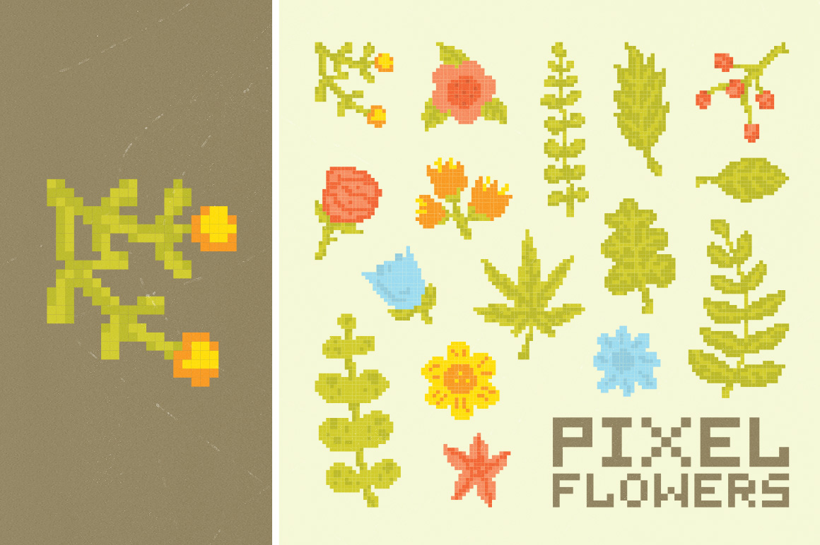 Pixel flowers set ~ Objects on Creative Market
