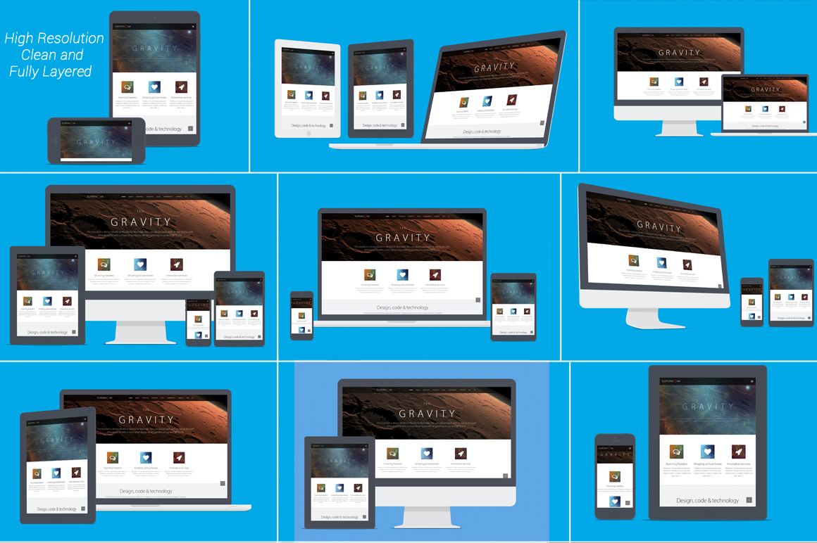 10 Flat Responsive web mock-ups ~ Product Mockups on Creative Market