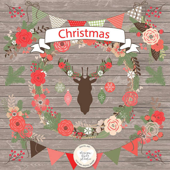 Vector Rustic christmas cliparts ~ Graphics on Creative Market