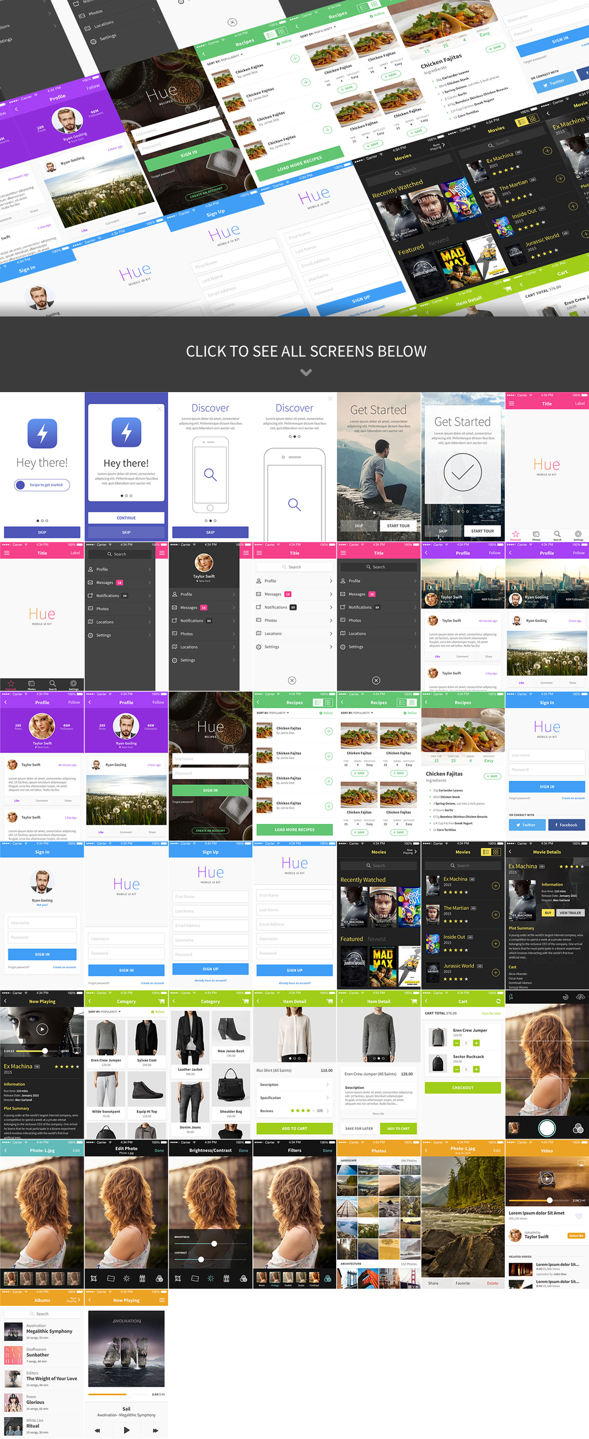 Hue - 44 Mobile App UI Screens ~ Web Elements on Creative Market
