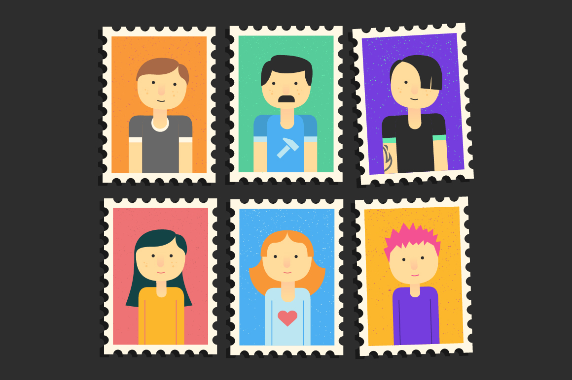 Minimalistic Flat Persons Stamps Set ~ Illustrations on Creative Market