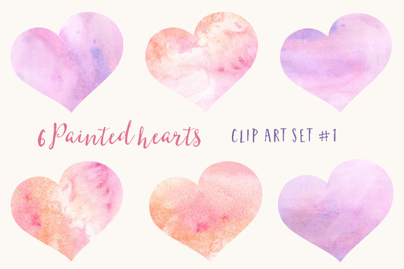 6 Pink Watercolor Hearts Clipart Set ~ Graphics on Creative Market