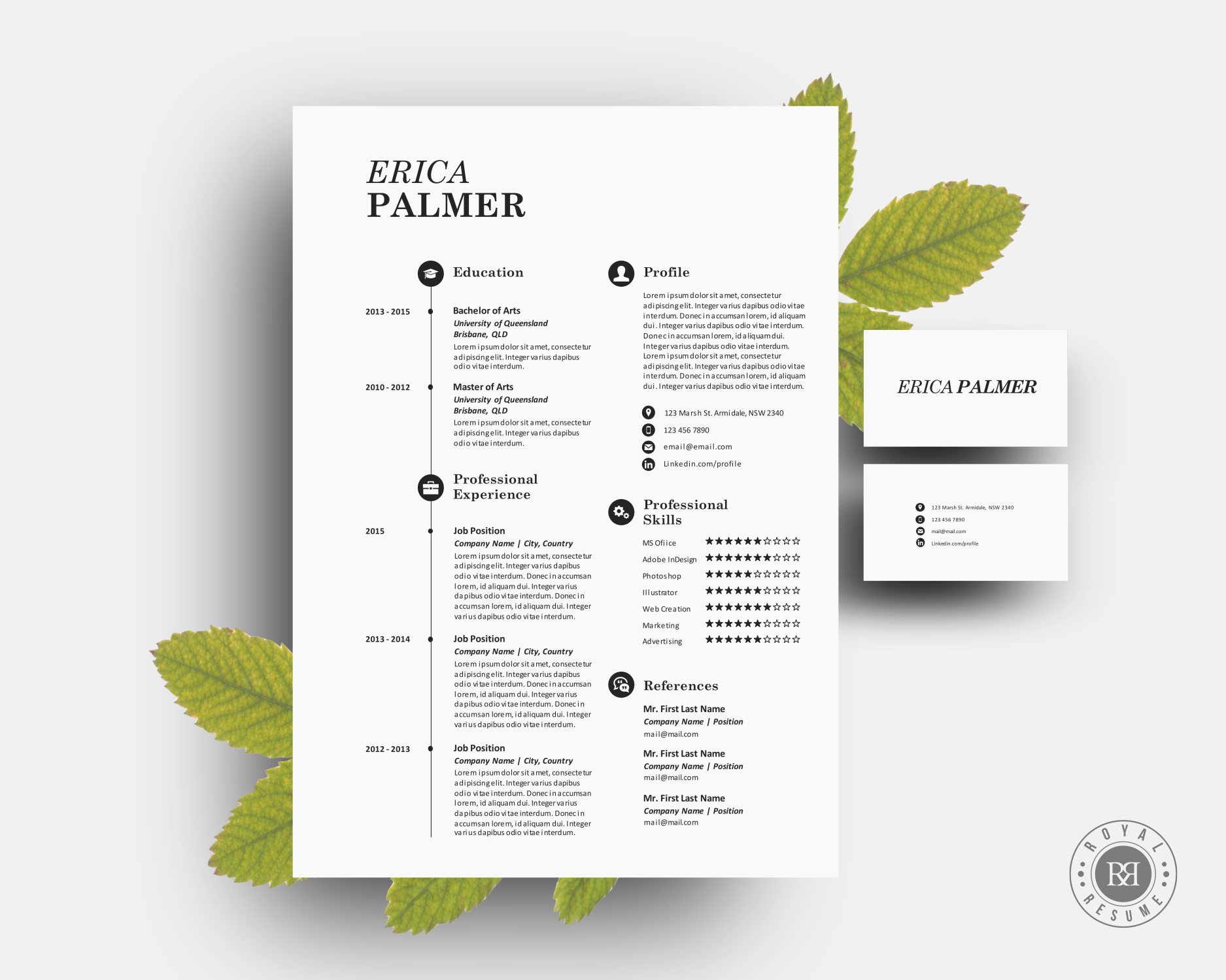 Docx resume pack with business card ~ Resume Templates on Creative Market