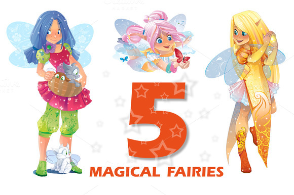Five magical fairies ~ Illustrations on Creative Market