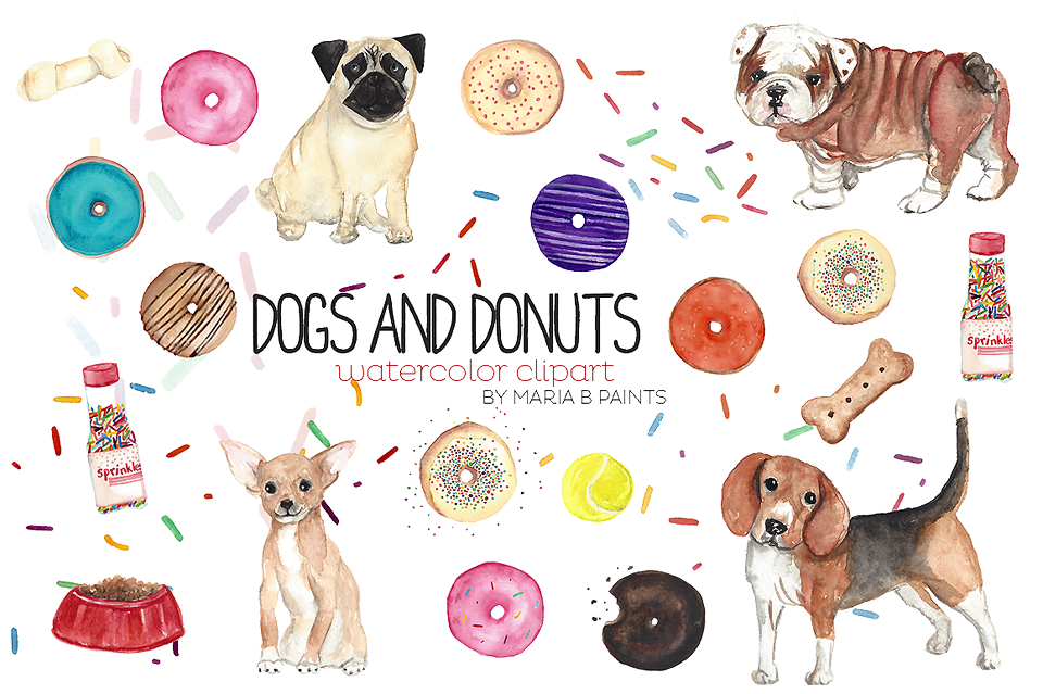Watercolor Clip Art - Dogs n Donuts ~ Illustrations on Creative Market