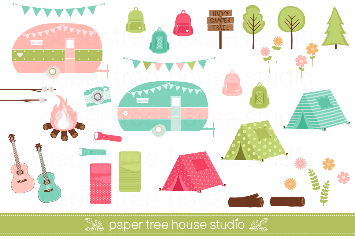 Happy Camper Clip Art Set ~ Illustrations on Creative Market