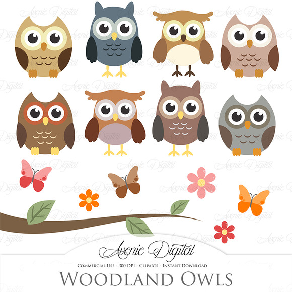 Woodland Owls Clipart and Vectors ~ Illustrations on Creative Market