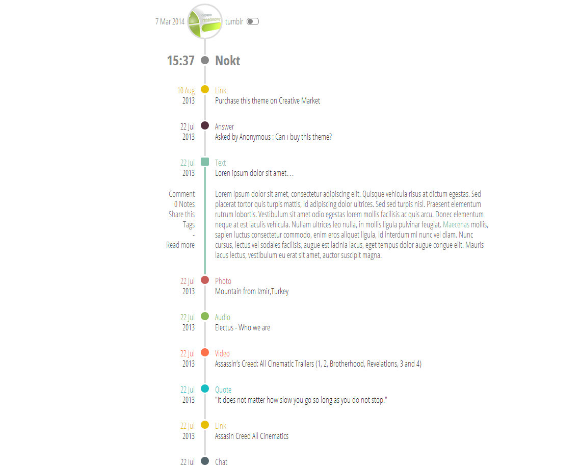 Nokt - Timeline Tumblr Theme ~ Tumblr Themes on Creative Market