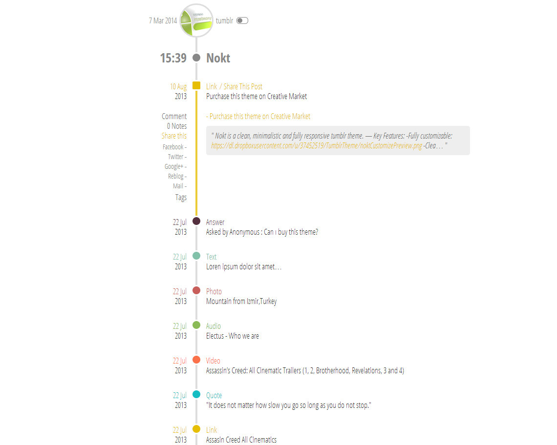 Nokt - Timeline Tumblr Theme ~ Tumblr Themes on Creative Market