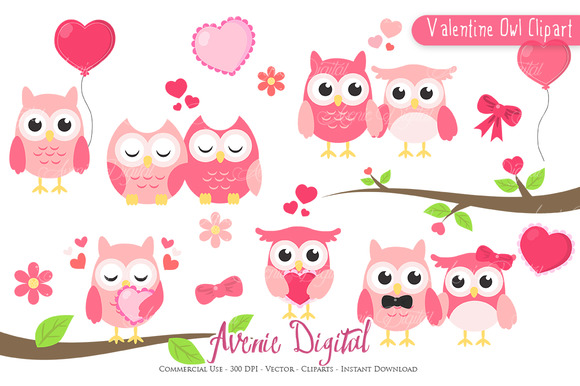 Valentine Owl Clipart - Vector ~ Illustrations on Creative Market