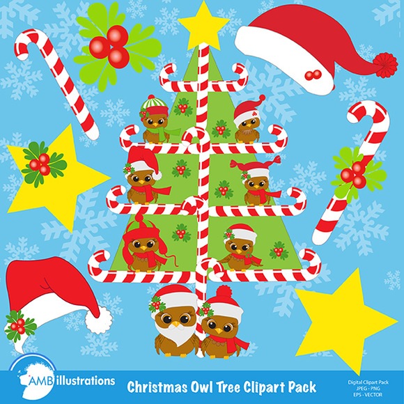 Christmas Owl Tree AMB-359 ~ Illustrations on Creative Market
