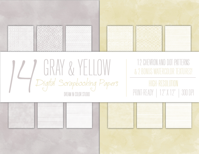 Gray & Yellow Chevron Dot Patterns ~ Patterns on Creative Market