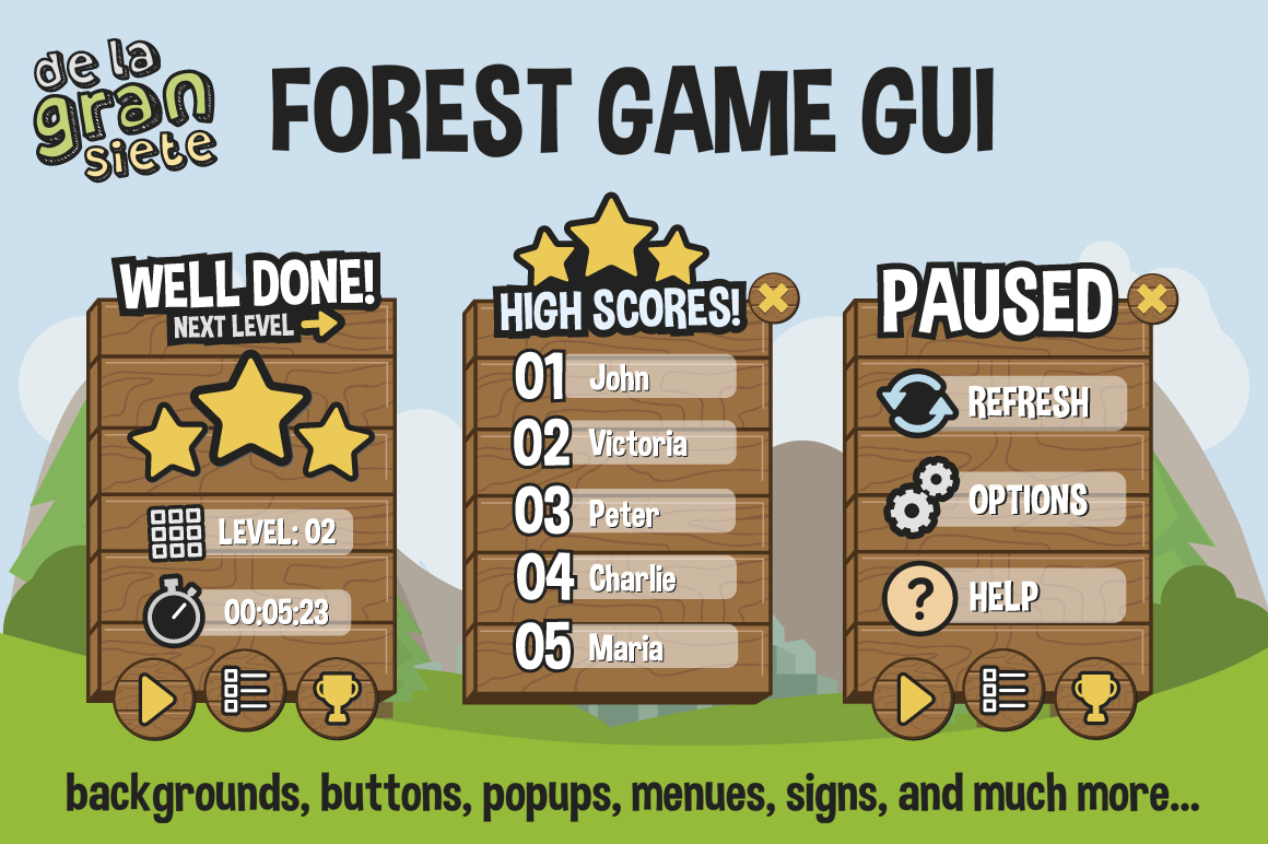 Forest Game GUI Vectors ~ Illustrations on Creative Market