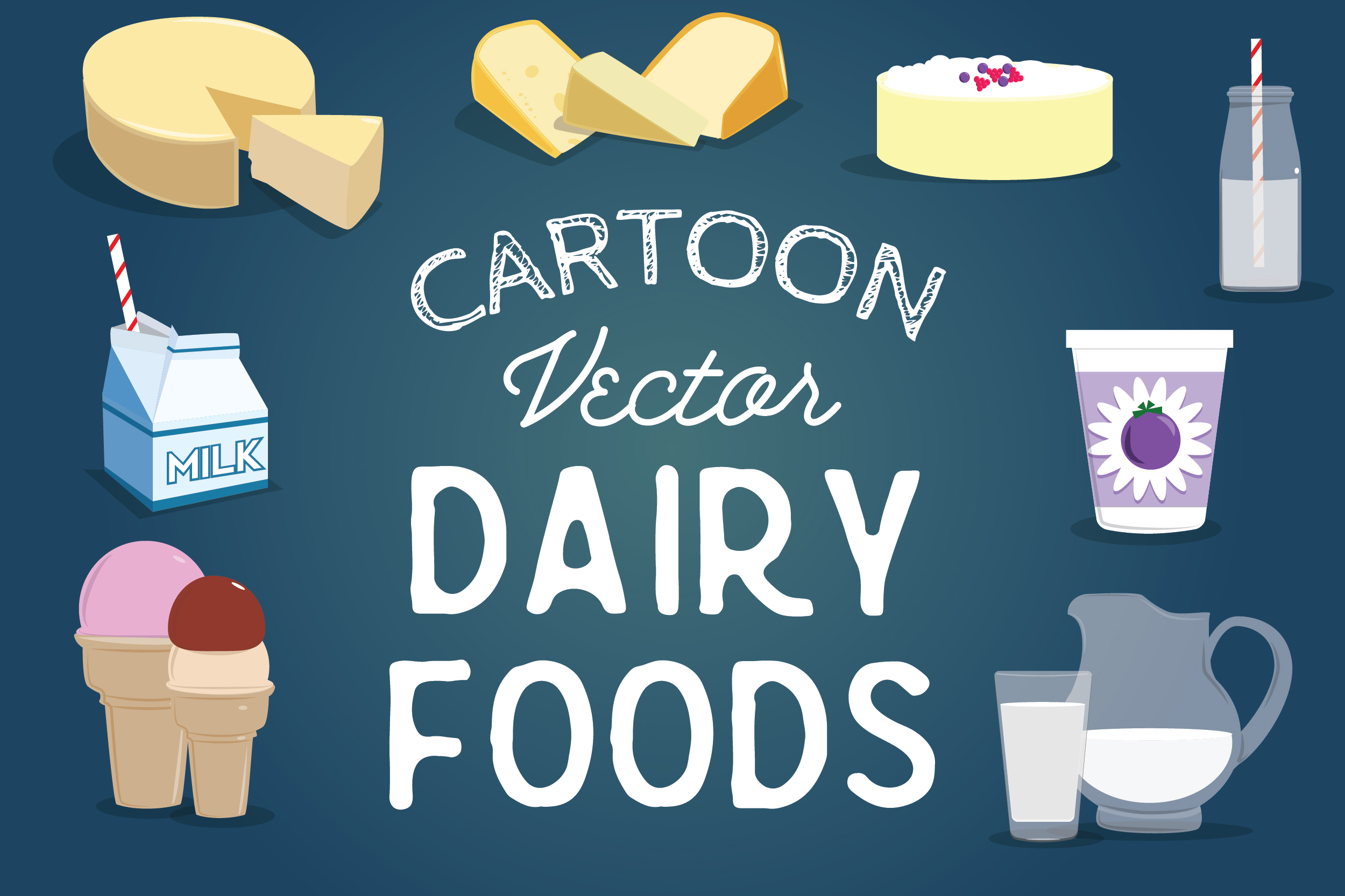 Cartoon Illustrated Dairy Foods ~ Illustrations on Creative Market