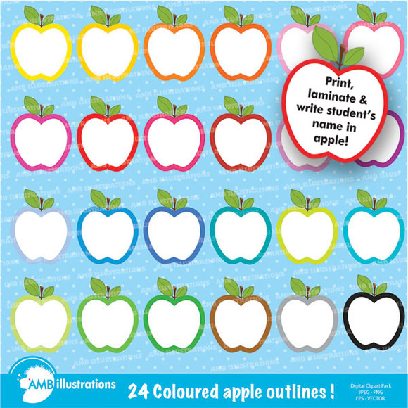 Apple Clipart, Outline, AMB-140 ~ Illustrations on Creative Market