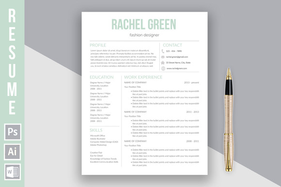 Resume Template "Rachel Green" ~ Resume Templates on Creative Market