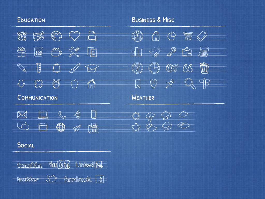65 Blueprint / Sketched Icon Set ~ Icons on Creative Market